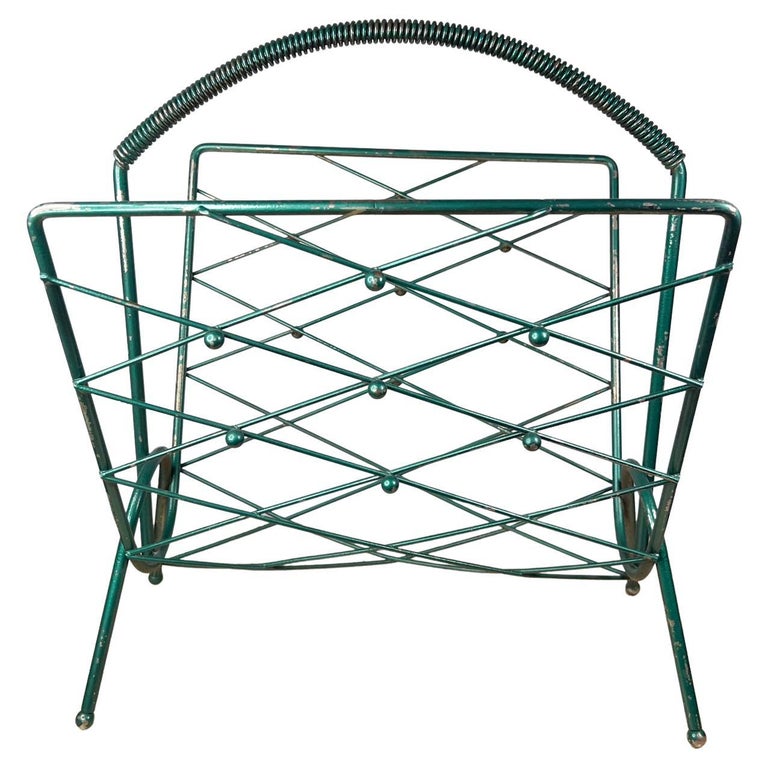1950s French Vintage Magazine Rack Green Metallic Style After Jean ...