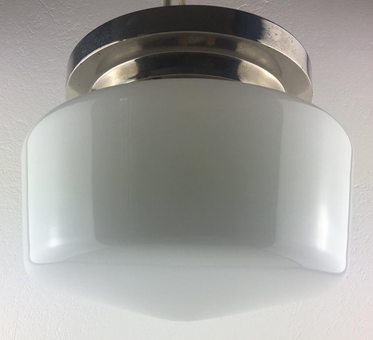 French Modernist White Opaline Flush Mount Ceiling Light at 1stDibs