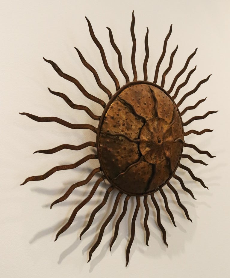 1950s French Wrought Iron Golden Sun with Rays at 1stDibs
