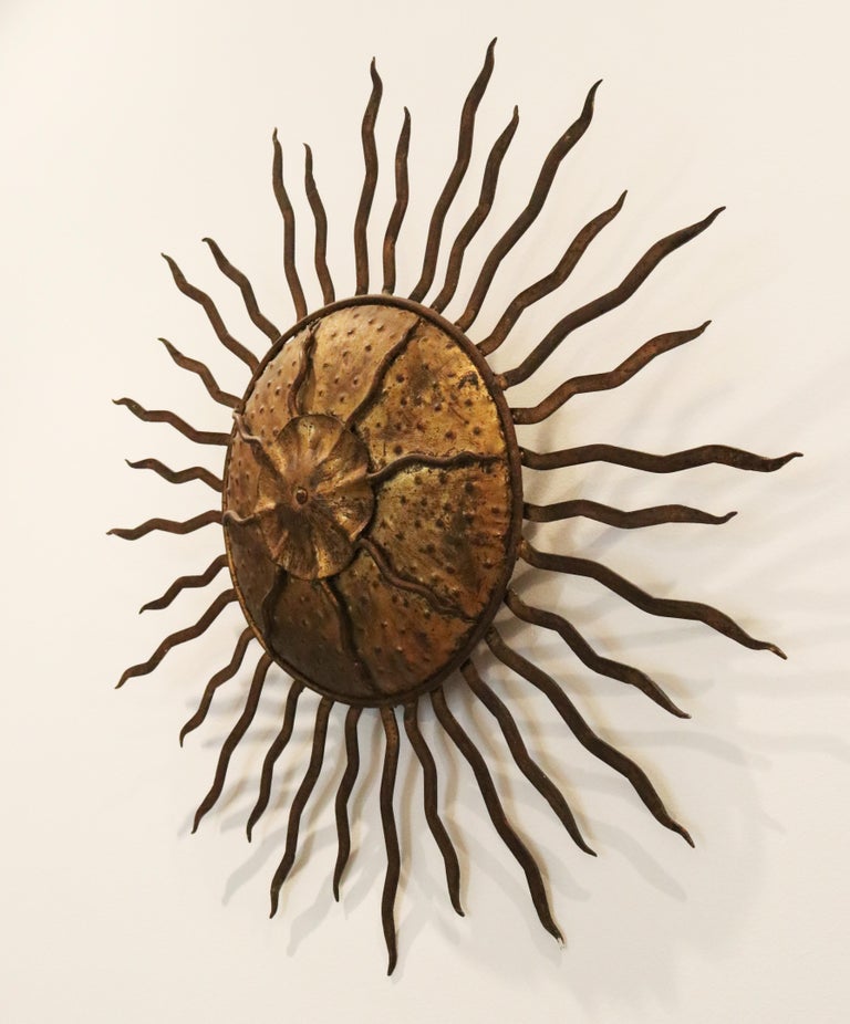 1950s French Wrought Iron Golden Sun with Rays at 1stDibs