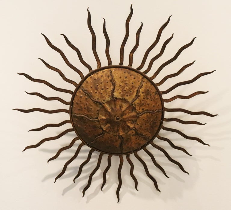 1950s French Wrought Iron Golden Sun with Rays at 1stDibs