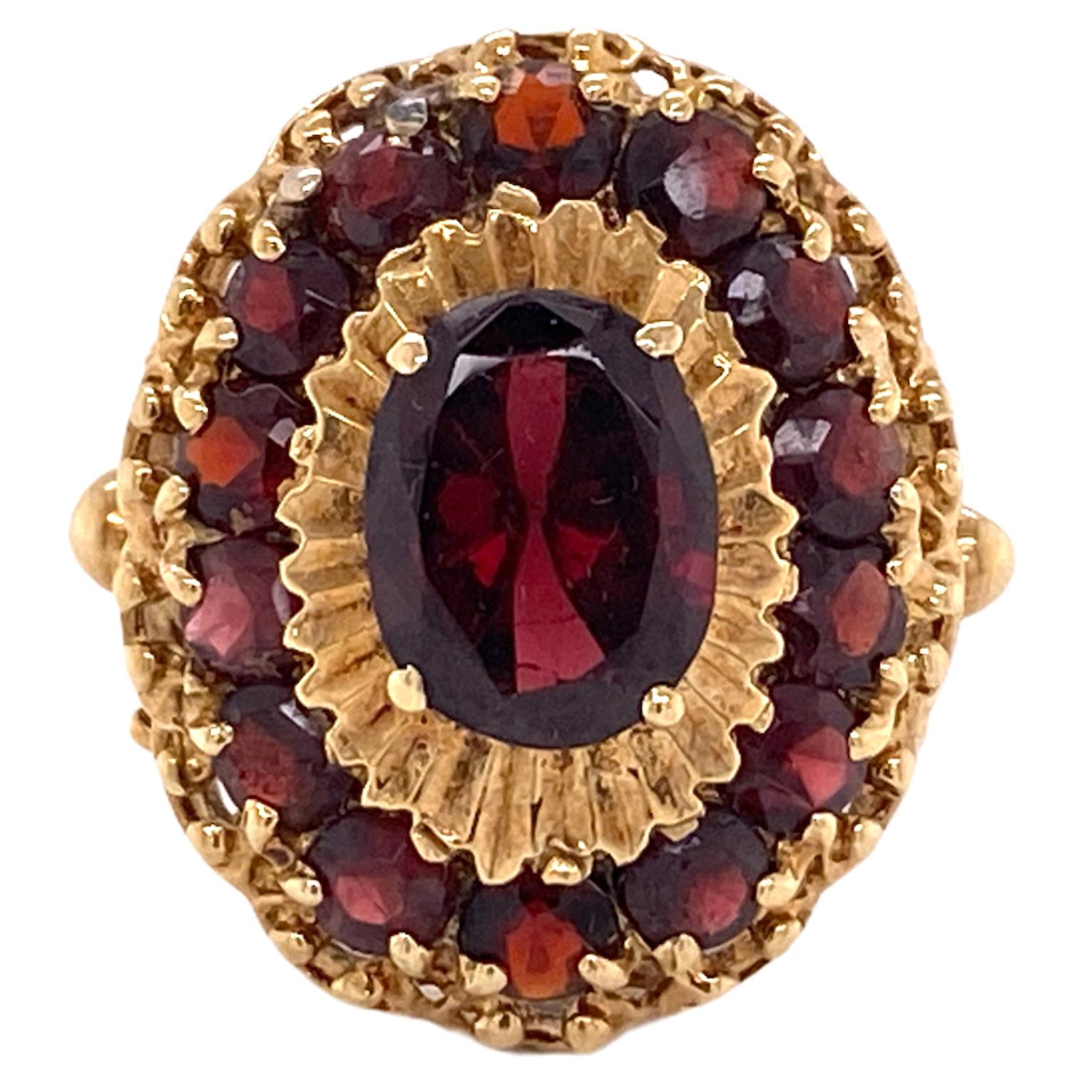 1950's Garnet 18 Karat Yellow Gold Vintage Cocktail Ring at 1stDibs