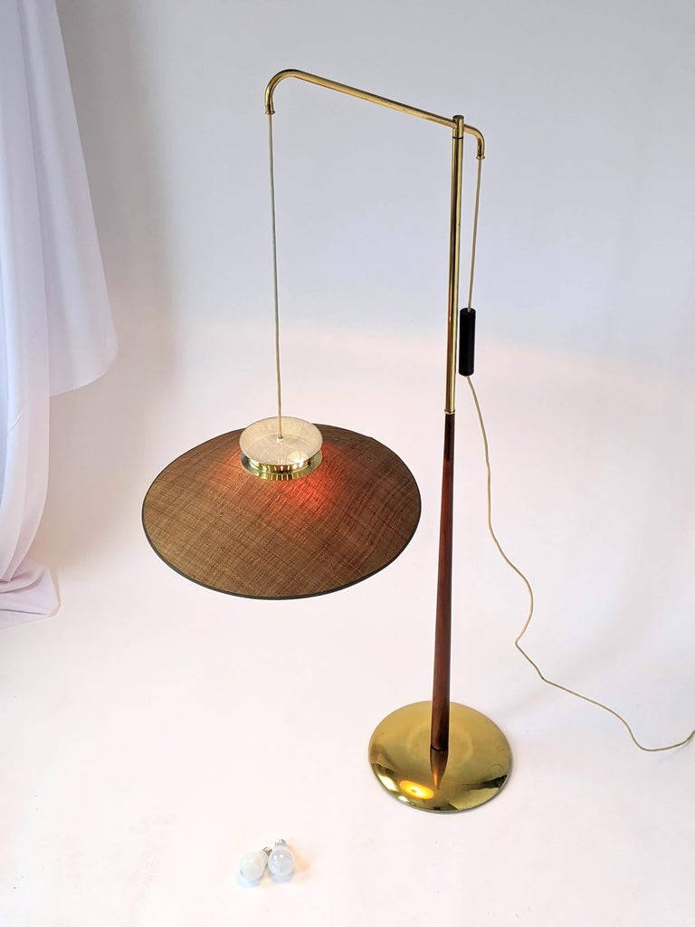 1950s Gerald Thurston Counterweight Brass and Walnut Floor Lamp, USA at ...