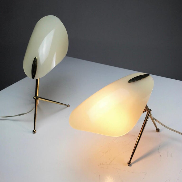 1950s German Brass Table Lamps Stilnovo Style with Perspex Tulip Shaped ...