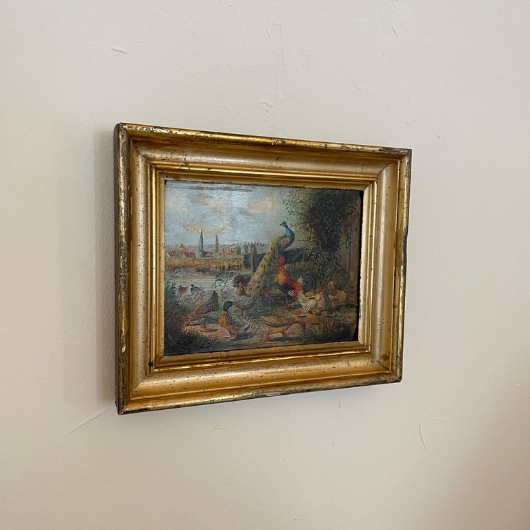 1950s German Oil Painting on Wood in an Old Gilded Frame by Josef Hofbauer For Sale at 1stDibs
