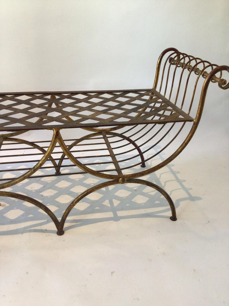 1950s Gilt Iron Italian Long Bench For Sale at 1stDibs