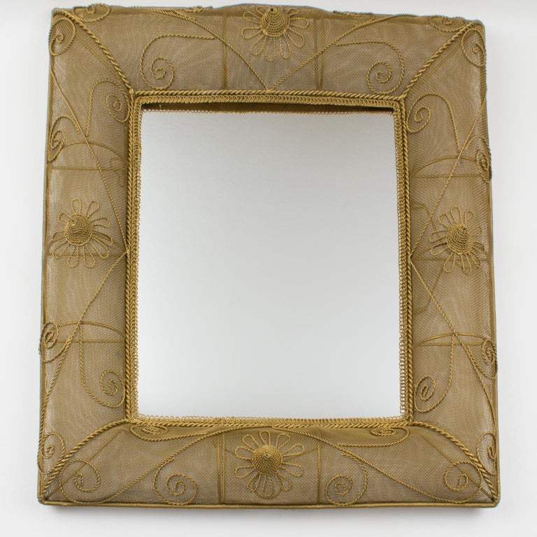 Gilt Metal Wire Mesh Wall Mirror, 1950s For Sale at 1stDibs