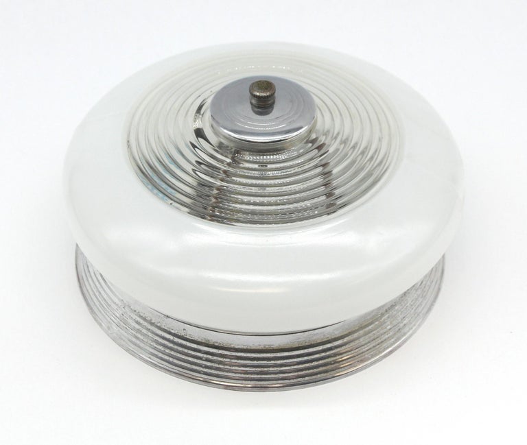 1950s Glass Ceiling Flush Mount Light Fixture with Chromed Steel Rim at ...