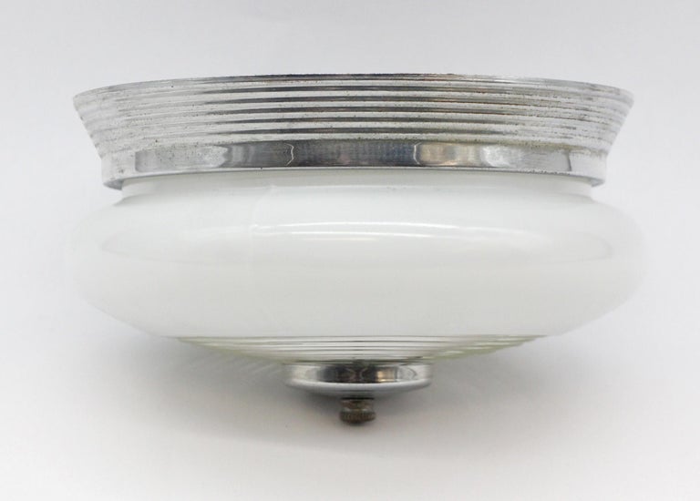 1950s Glass Ceiling Flush Mount Light Fixture with Chromed Steel Rim at ...