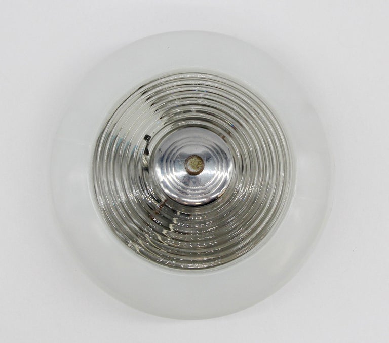 1950s Glass Ceiling Flush Mount Light Fixture with Chromed Steel Rim at ...