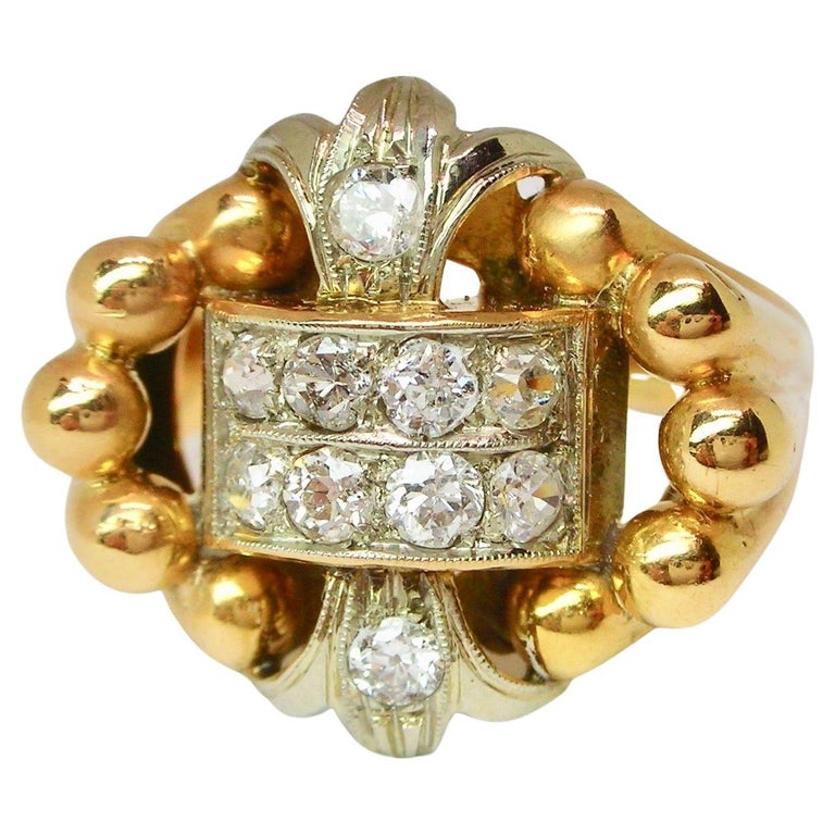 1950s Gold and Diamonds Cocktail Ring For Sale at 1stDibs