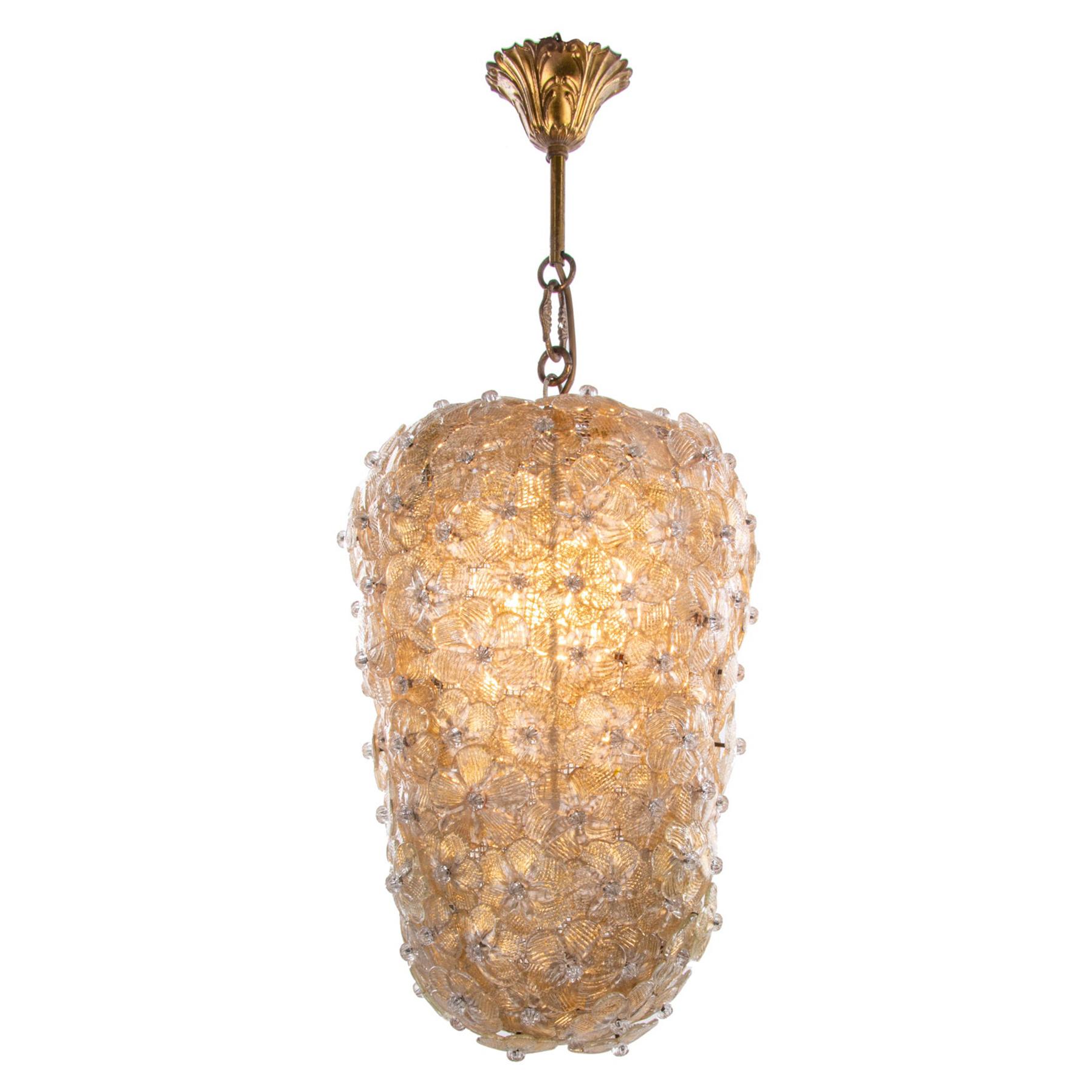 1950s Gold and Ice Murano Glass Flowers Basket Ceiling Light by ...