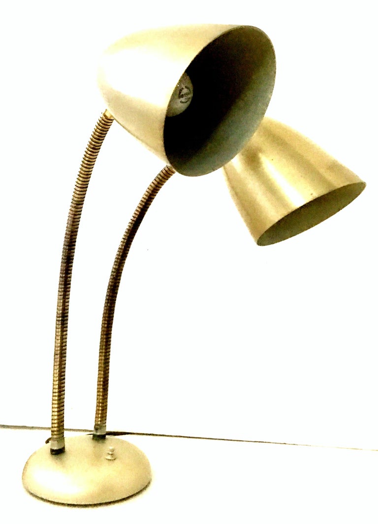 1950'S Gold Double Shade Goose Neck Table Lamp By Prescolite For Sale ...