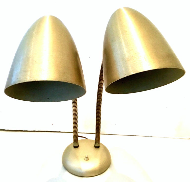 1950'S Gold Double Shade Goose Neck Table Lamp By Prescolite For Sale ...