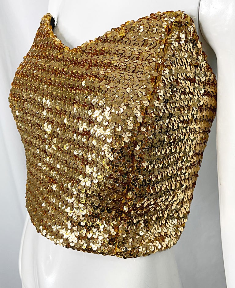 1950s Gold Metallic Fully Sequined Vintage 50s Strapless Bustier Top ...