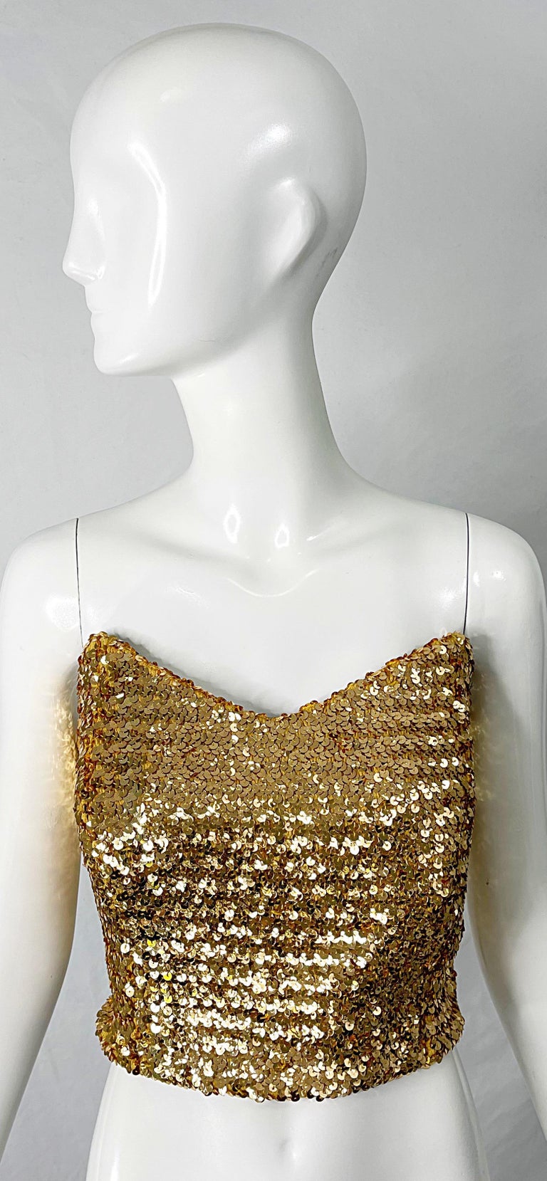 1950s Gold Metallic Fully Sequined Vintage 50s Strapless Bustier Top ...