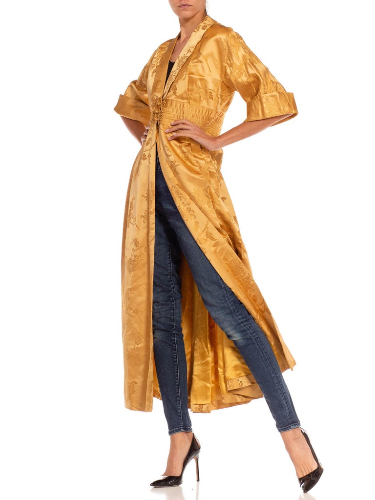 1950S Gold Silk Satin Embroidered Robe at 1stDibs