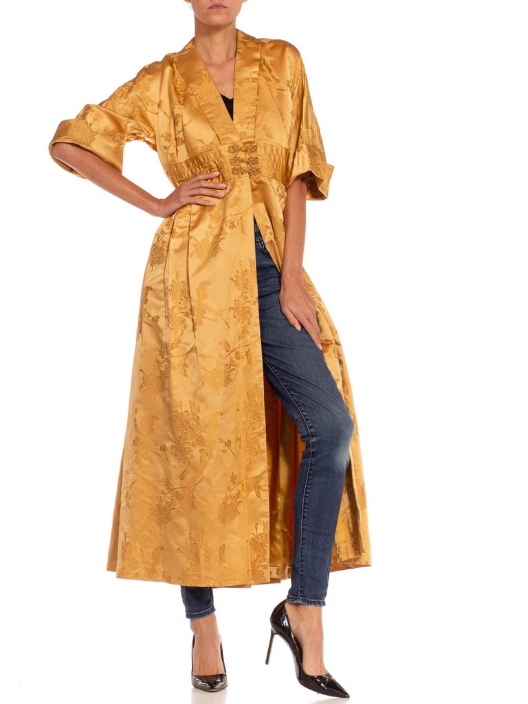 1950S Gold Silk Satin Embroidered Robe at 1stDibs
