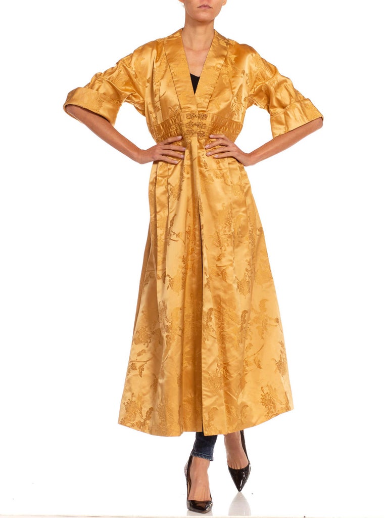 1950S Gold Silk Satin Embroidered Robe at 1stDibs
