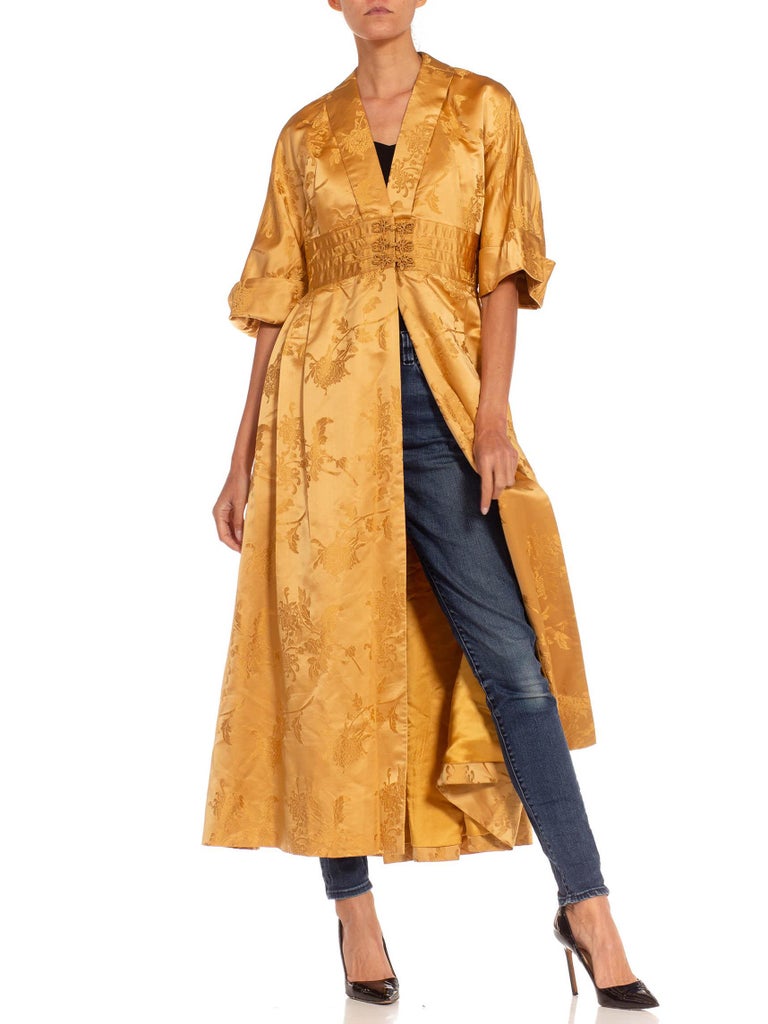 1950S Gold Silk Satin Embroidered Robe at 1stDibs