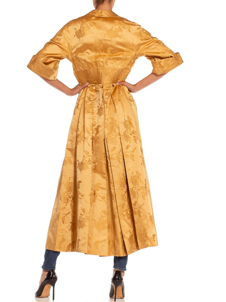 1950S Gold Silk Satin Embroidered Robe at 1stDibs