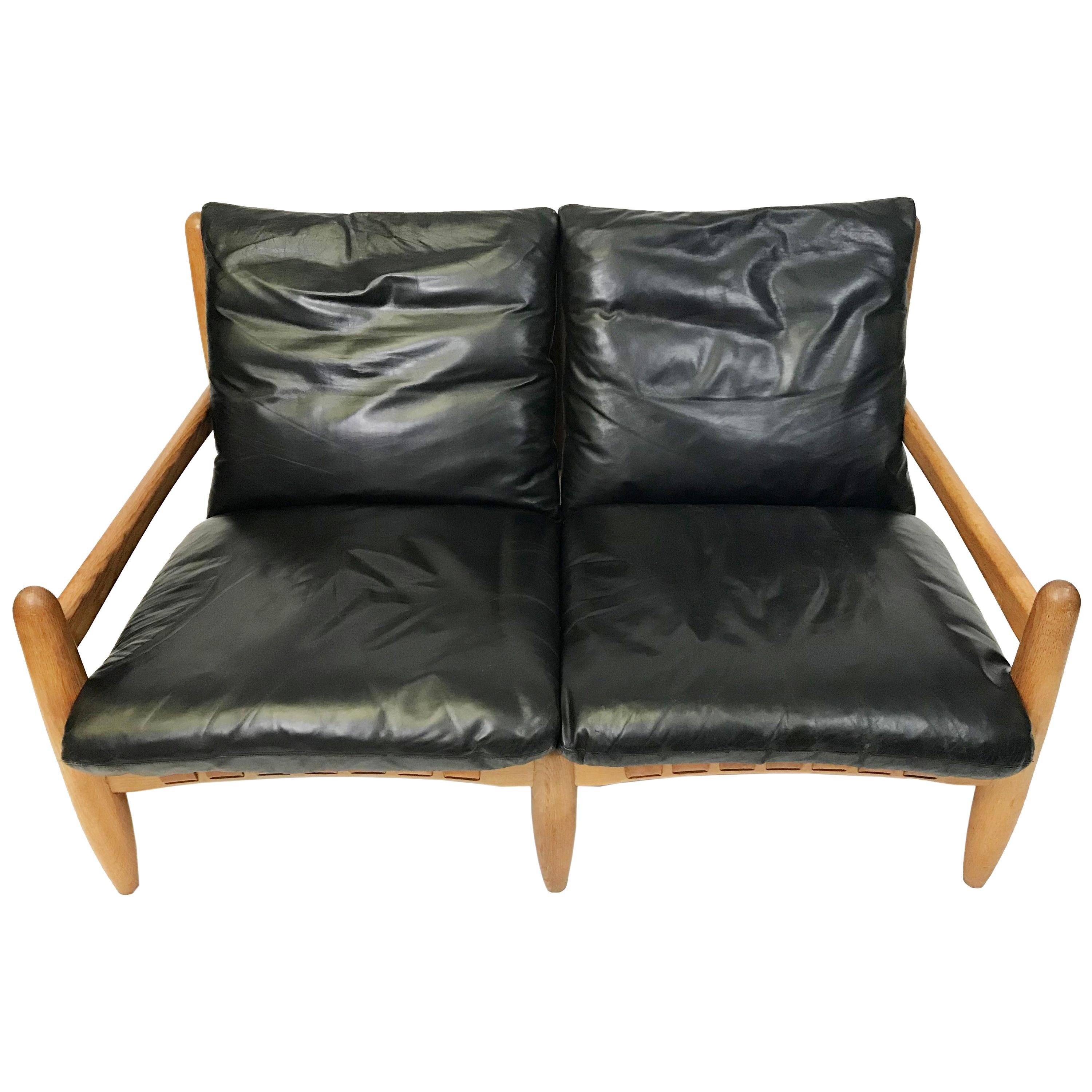 Monumental Carved Oak / Leather Sofa at 1stdibs
