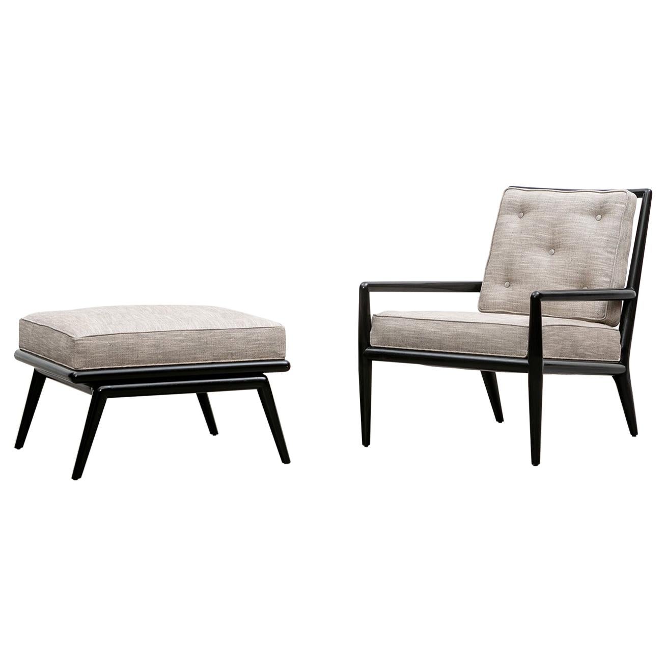 1950s Grey Upholstery, Walnut Frame Lounge Chair with Ottoman by ...