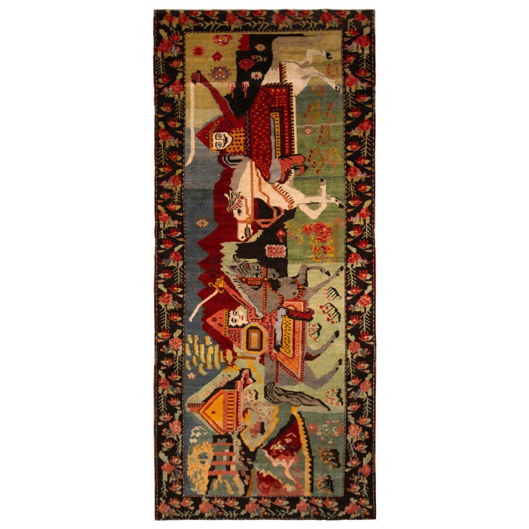 1950s Hand Knotted Midcentury Pictorial Rug Vintage Horsemen by Rug and ...