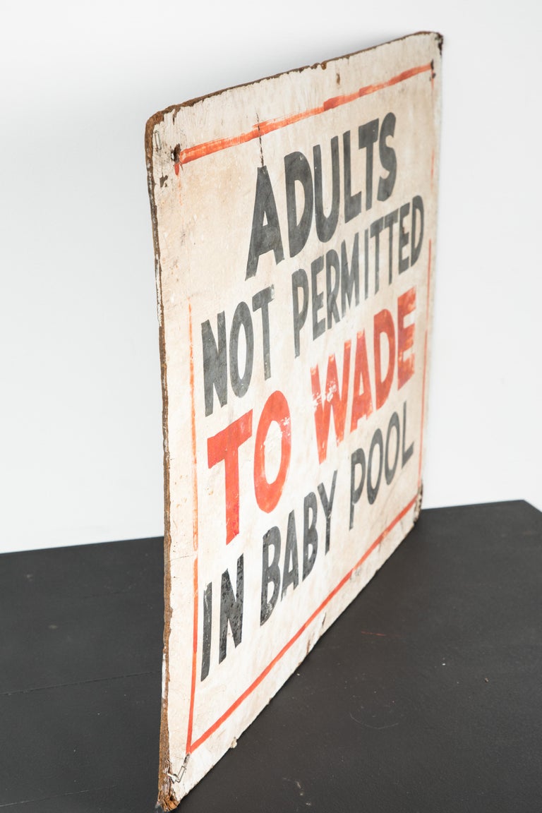 1950s Hand Painted Swimming POOL Sign Adults Not Permitted at 1stDibs