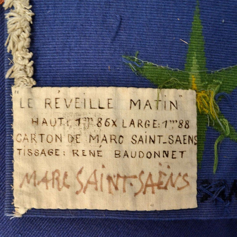 French Tapestry by Marc Saint Saens Hand Woven 1950's For Sale at 1stDibs