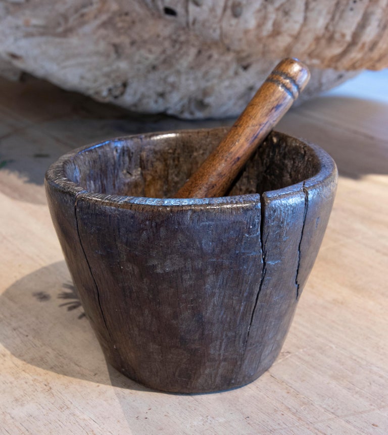 1950s Handmade Wooden Mortar For Sale at 1stDibs