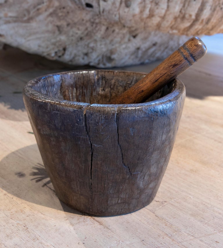 1950s Handmade Wooden Mortar For Sale at 1stDibs