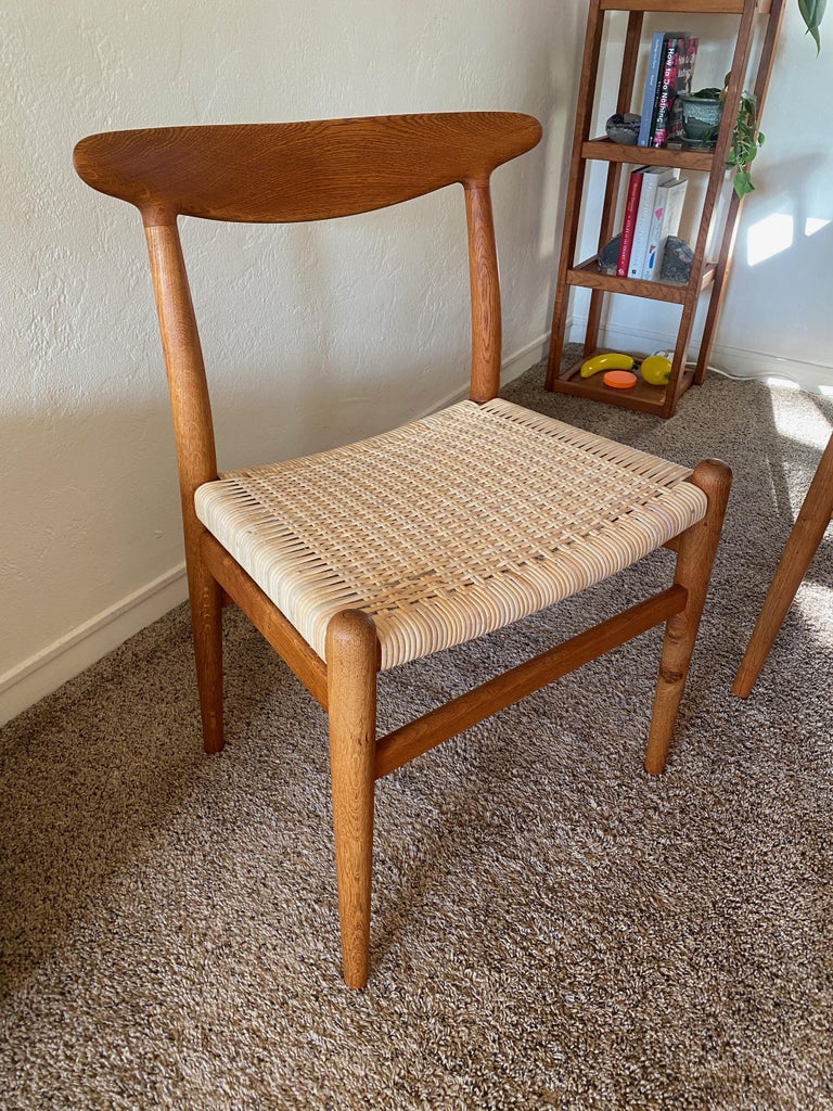 1950s Hans J. Wegner for CM Madsen W2 Woven Cane and Oak Dining Chairs ...