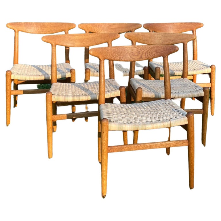 1950s Hans J. Wegner for CM Madsen W2 Woven Cane and Oak Dining Chairs ...