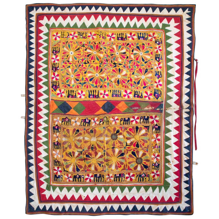 1950s Hindu Colonial Hand Sewn Tapestry with Vivid Colors at 1stDibs