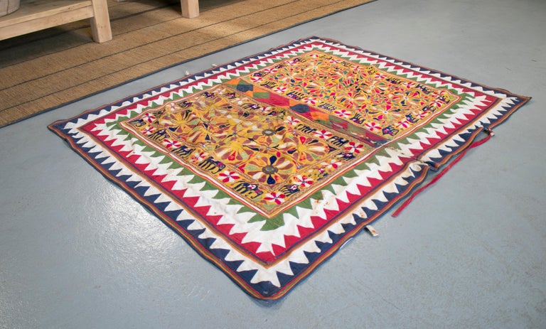 1950s Hindu Colonial Hand Sewn Tapestry with Vivid Colors at 1stDibs