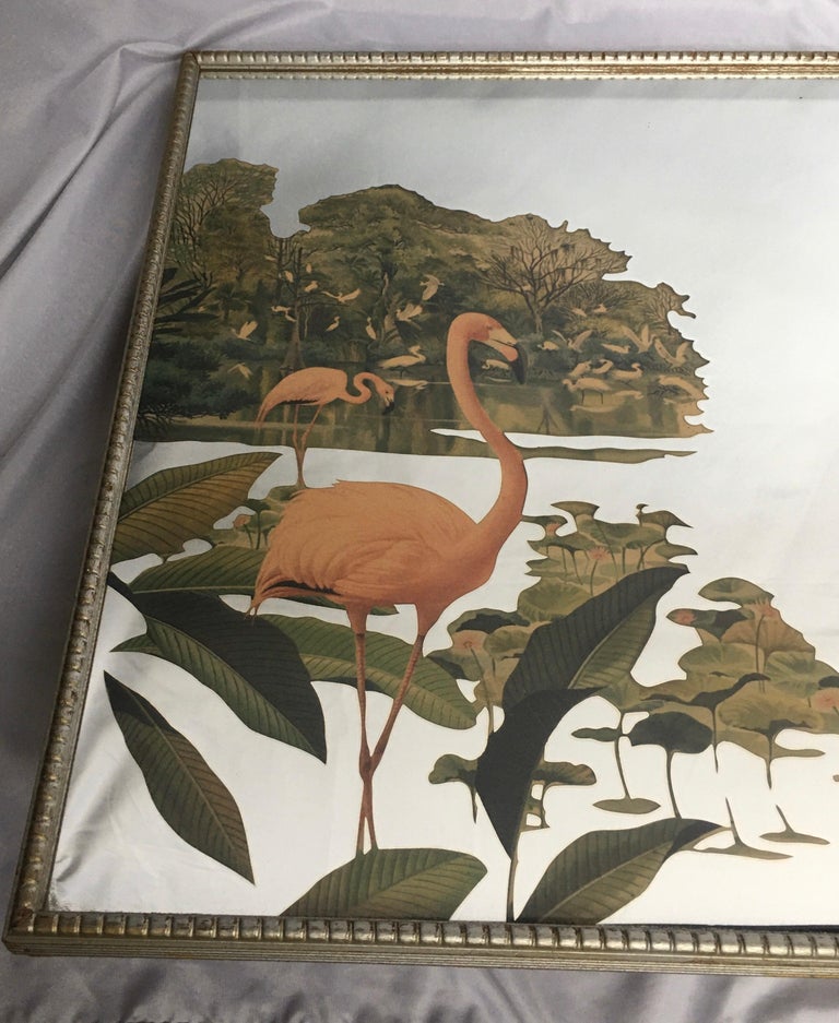 1950s Hollywood Palm Regency Tropical Flamingo Bird Wall Art Mirror at ...