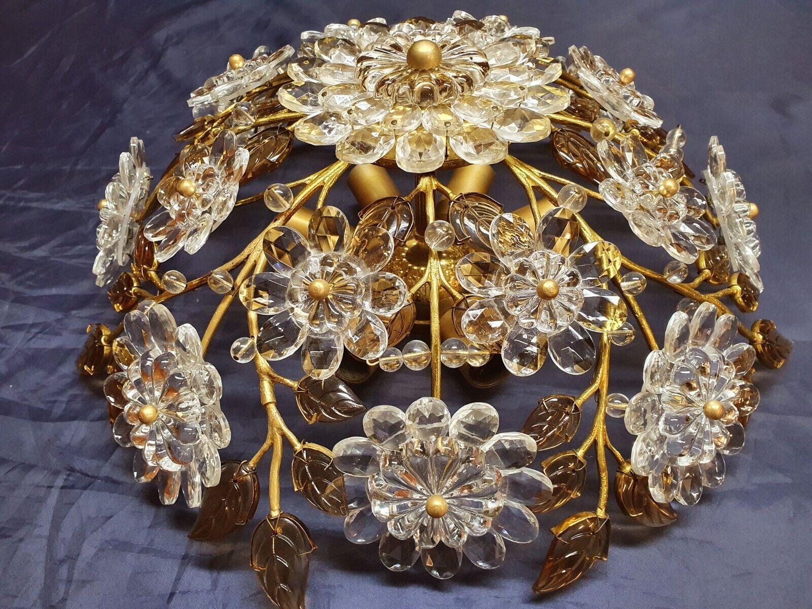 1950's Hollywood Regency Crystal Floral Form Ceiling Flush Plafonnier ...
