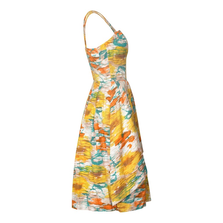 1950s Horrockses Cotton Abstract Print Dress at 1stDibs