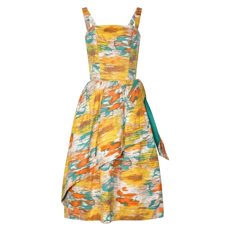 1950s Horrockses Cotton Abstract Print Dress at 1stDibs