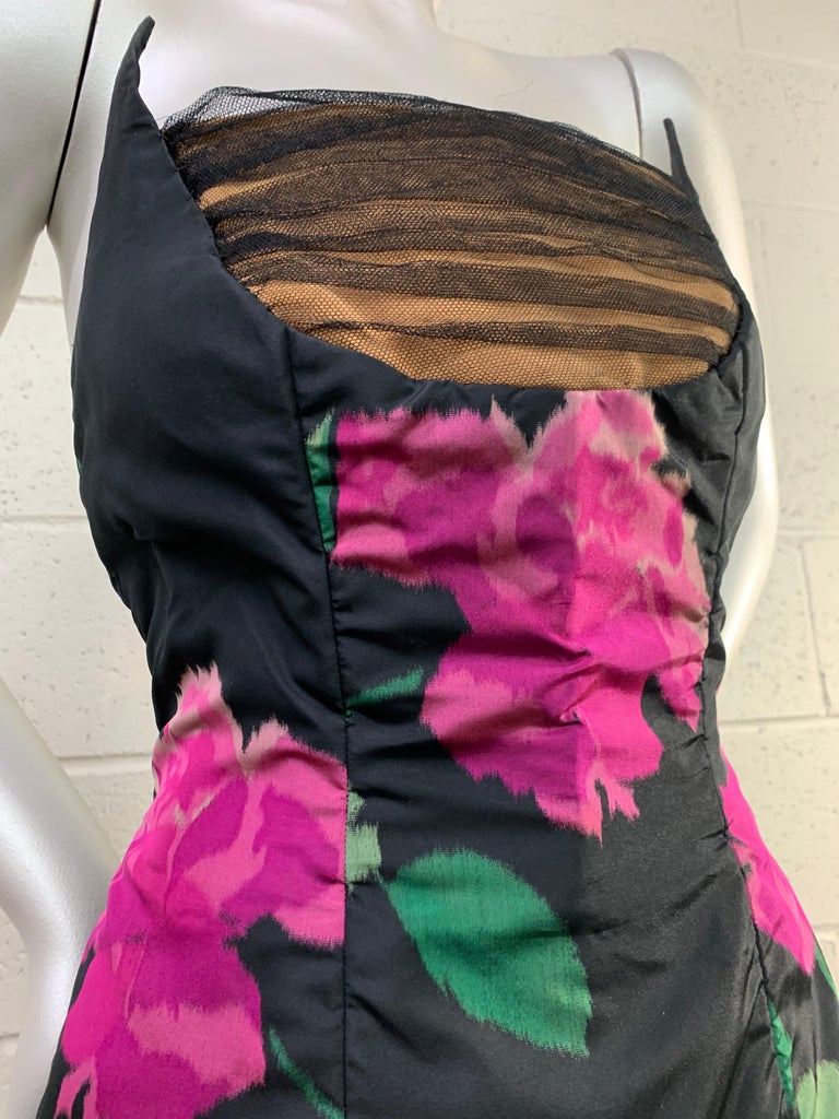 1950s Howard Greer Floral Silk Taffeta Strapless Trumpet-Skirt Cocktail ...
