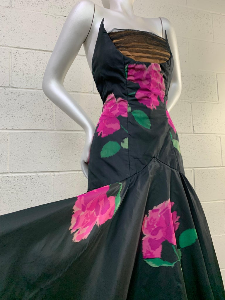 1950s Howard Greer Floral Silk Taffeta Strapless Trumpet-Skirt Cocktail ...