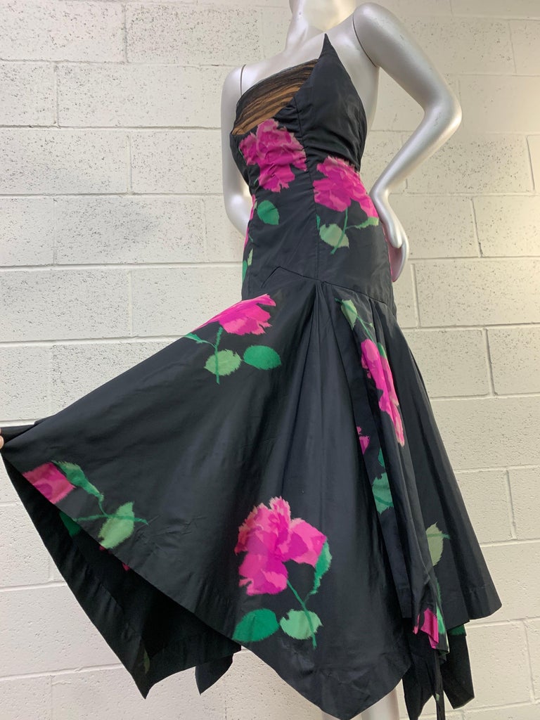 1950s Howard Greer Floral Silk Taffeta Strapless Trumpet-Skirt Cocktail ...