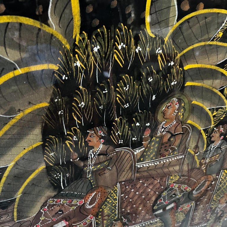 1950s India Silk Batik Artwork Regal Procession Elephant Pageantry For Sale at 1stDibs