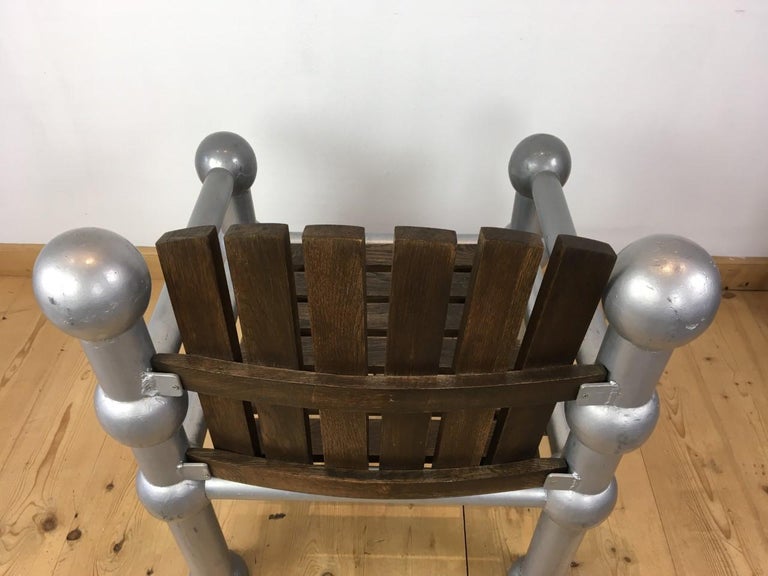 1950s Industrial Iron Atomic Chair with Tropical Hardwood Seating and ...