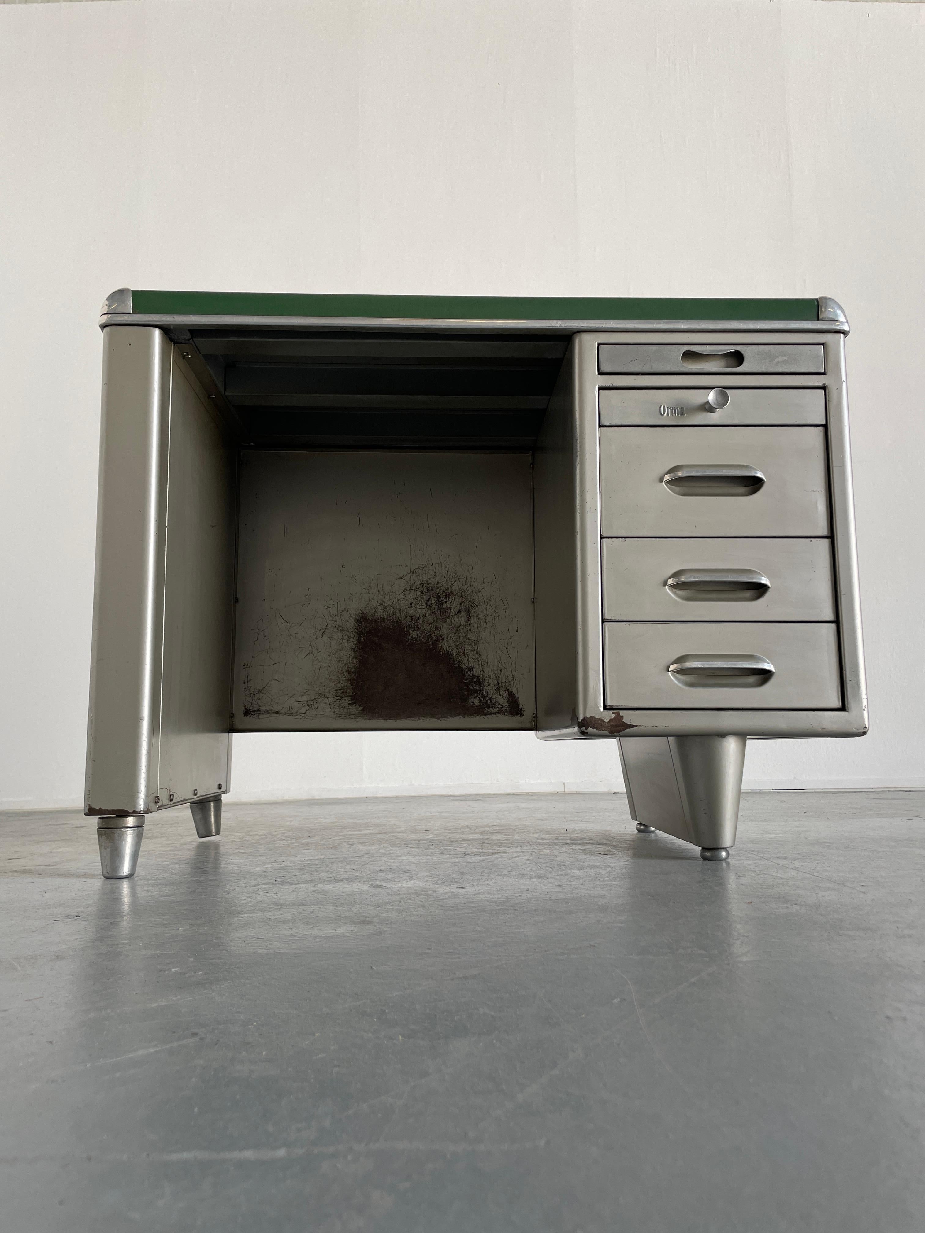 1950s Industrial Single Bank Steel Tanker Desk by Orma Milano, Italy For Sale at 1stDibs