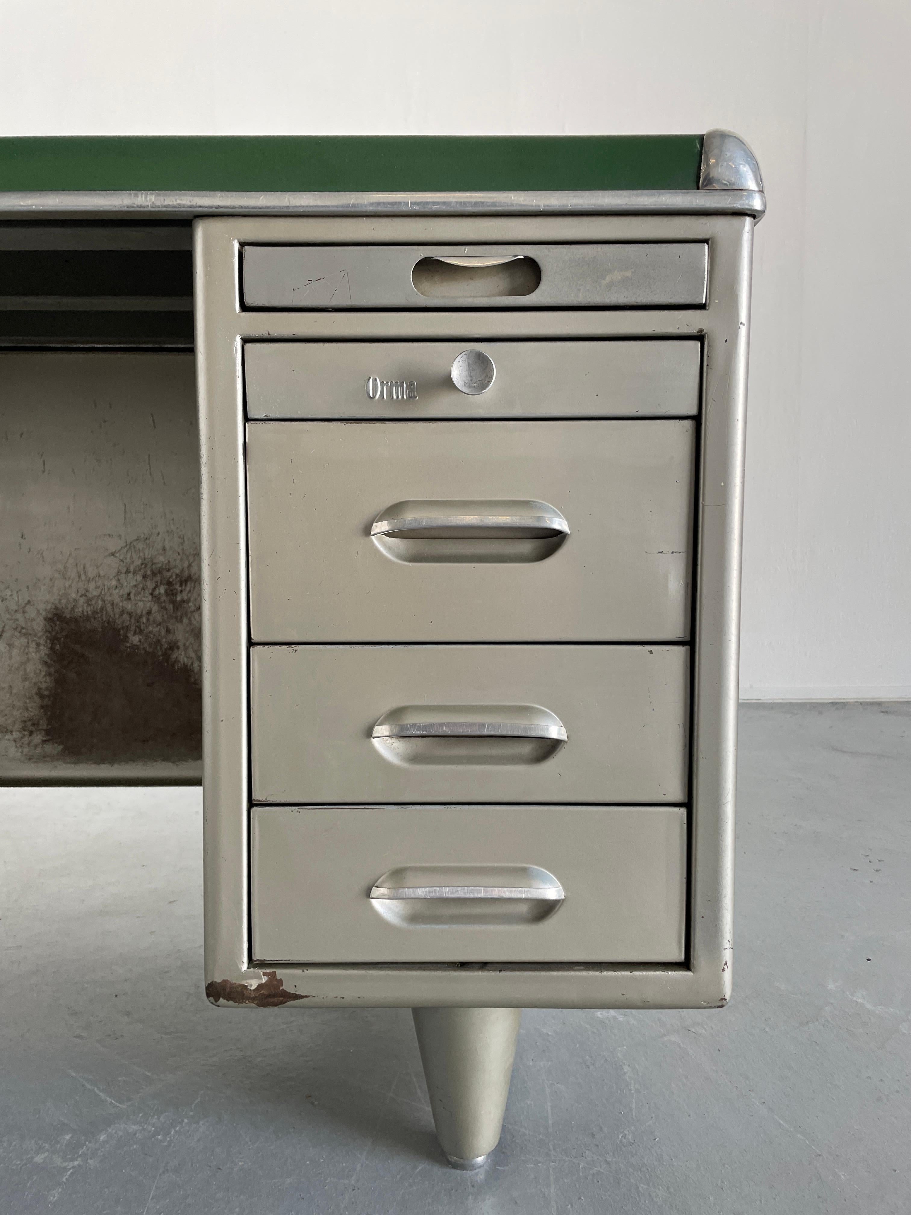 1950s Industrial Single Bank Steel Tanker Desk by Orma Milano, Italy For Sale at 1stDibs