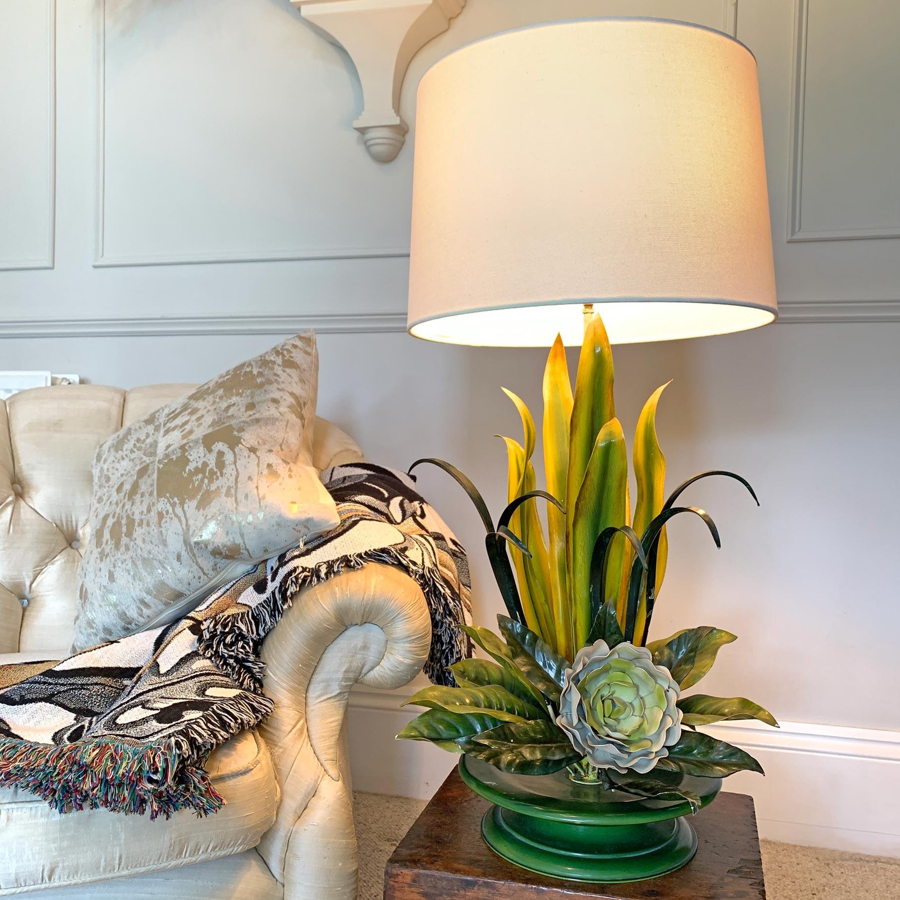 1950's Italian Aloe Leaf and Flower Tole Lamp at 1stDibs
