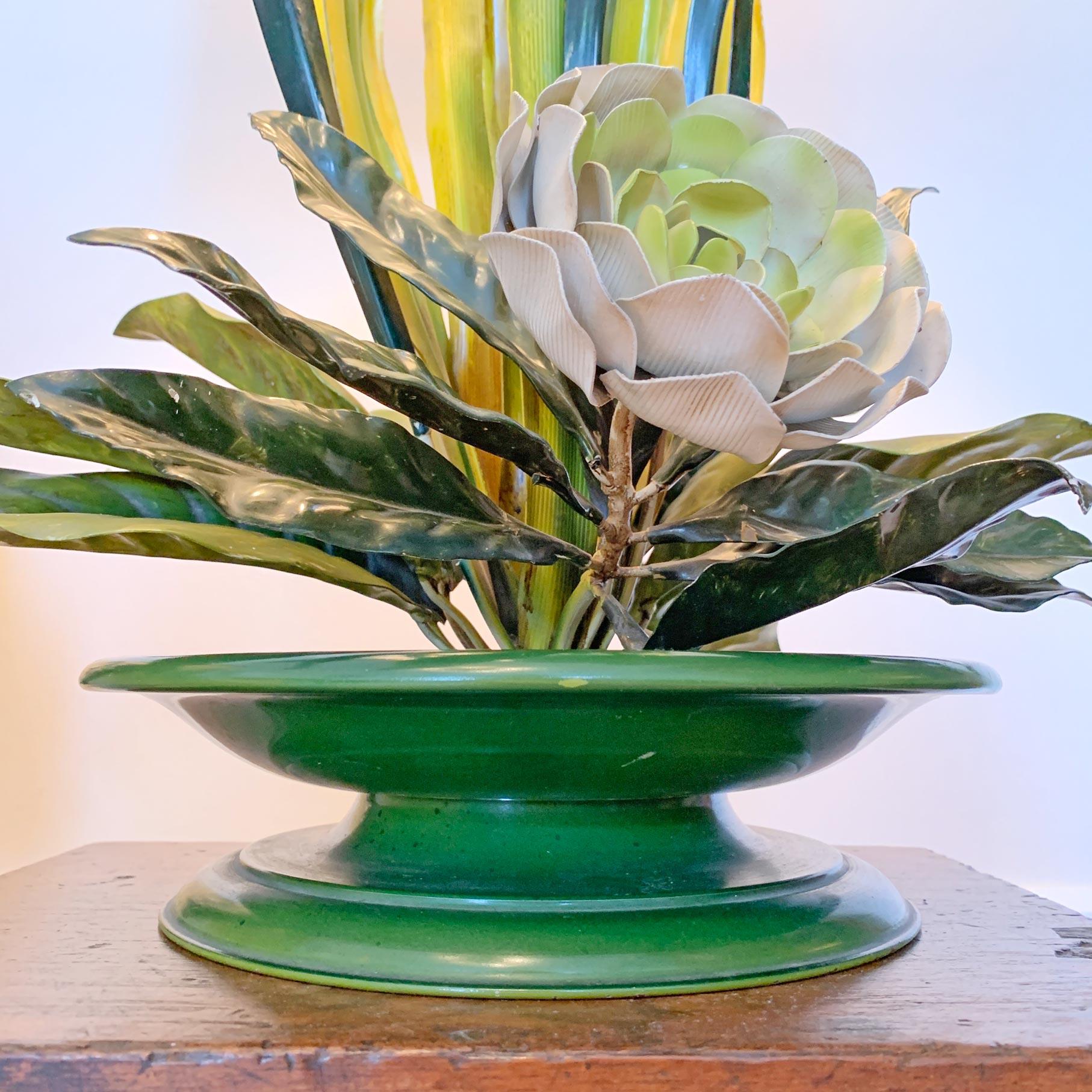 1950's Italian Aloe Leaf and Flower Tole Lamp at 1stDibs