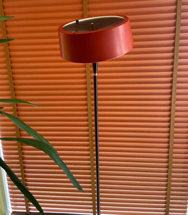 1950's Italian black and brass floor lamp with tilting red shade ...